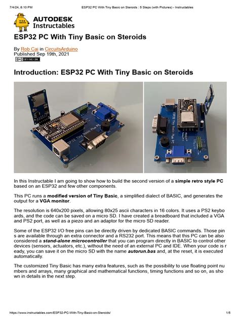 esp32 pc with tiny basic on steroids 5 steps with pictures instructables pdf arduino