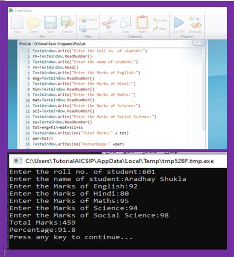 important ms small basic programs for class 6 tutorialaicsip
