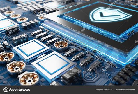 Close View Modern Gpu Card Circuit Cyber Security Activated Rendering Stock Photo Sdecoret