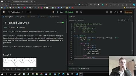 Leetcode 141 Linked List Cycle Easy Python Linked List Youtube