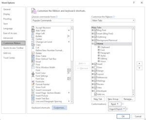 File Options Microsoft Word Customize Keyboard Avantix Learning