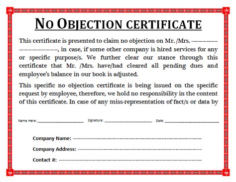 Noc Format Free Words Templates