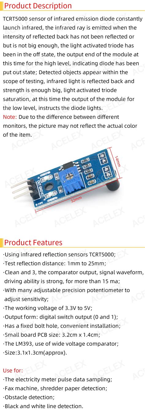 Tcrt5000 Infrared Reflective Sensor Ir Photoelectric Switch Barrier Line Track Module For
