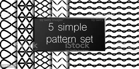 5 간단한 장식 벡터 패턴의 집합입니다 세라믹 타일 벽지 리놀륨 섬유 포장지 웹 페이지 어린이 엽서에 사용합니다 배경 또는 배경 화면 흑백 색상 0명에 대한 스톡 벡터 아트