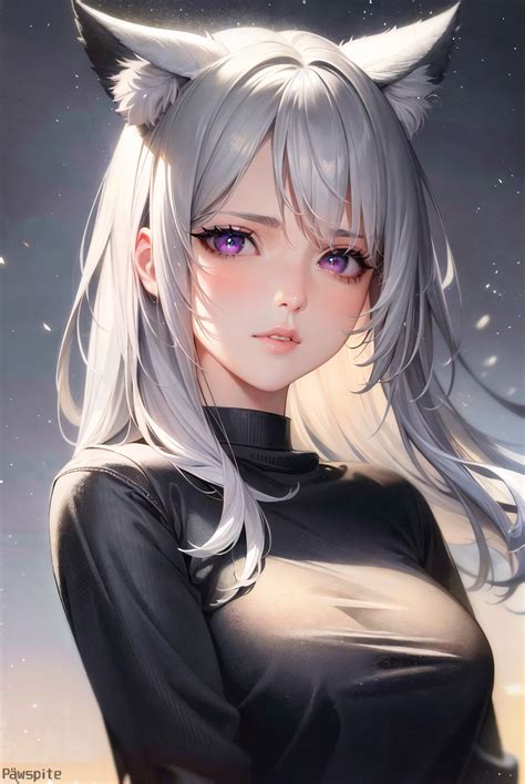 Anime Neko Girl With White Hair