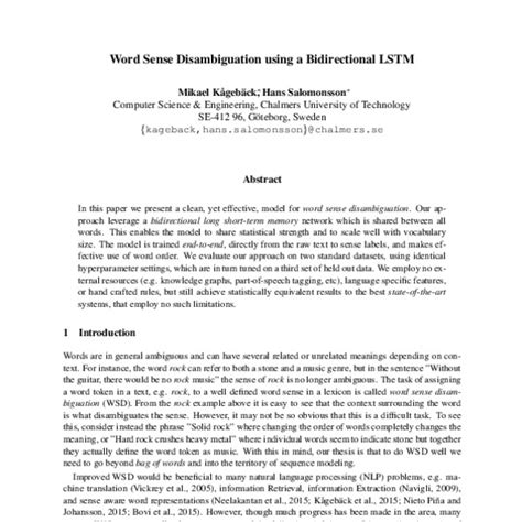 Word Sense Disambiguation Using A Bidirectional Lstm Acl Anthology
