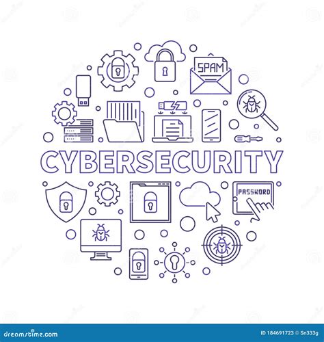 Cybersecurity Vector Concept Outline Horizontal Illustration