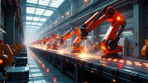Industrial Automation Robotic Arms On An Assembly Line Stock Illustration Illustration Of