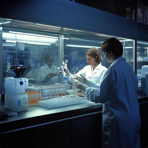 forensic scientists analyzing dna samples in a hightech lab premium