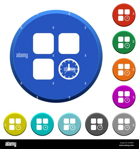 Component Timer Round Color Beveled Buttons With Smooth Surfaces And Flat White Icons Stock