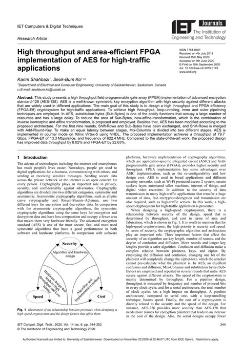 pdf high throughput and area efficient fpga implementation of aes for