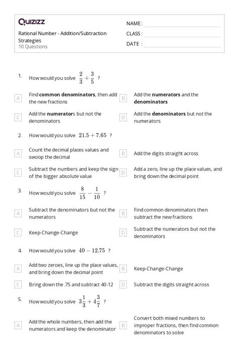 50 Subtraction Strategies Worksheets On Quizizz Free And Printable
