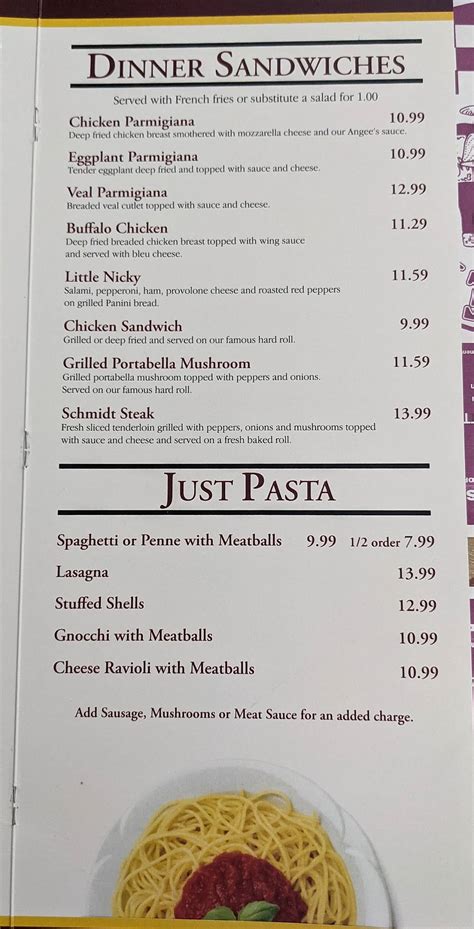 Menu At Angees Restaurant Olean