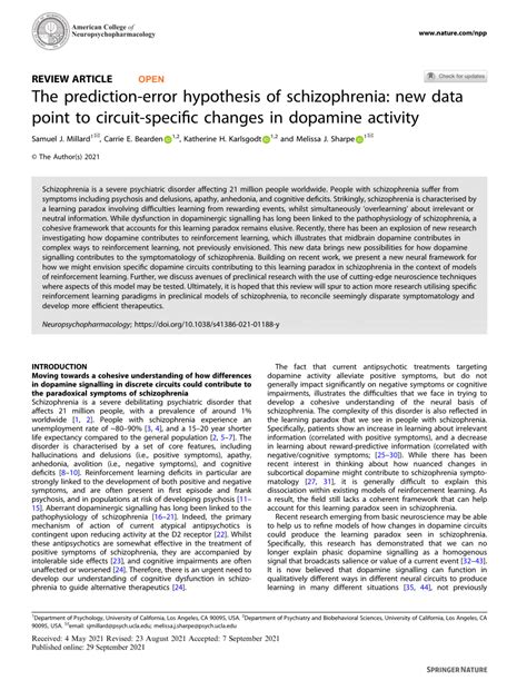 Pdf The Prediction Error Hypothesis Of Schizophrenia New Data Point To Circuit Specific