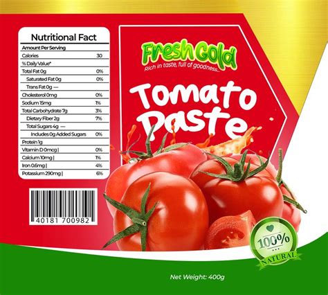 Tomato Paste Package Design In 2025 Nutrition Facts Carbohydrates Food Branding