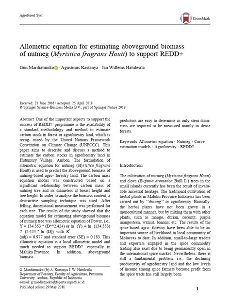 Allometric Equation For Estimating Aboveground Biomass Pdf