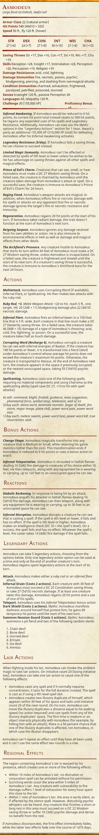 [oc][5e Stat Block] Asmodeus Avatar 1 R Dnd