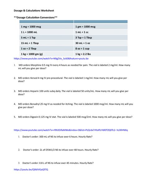 Medical Assistant Dosage Calculation Practice Worksheet Printable Pdf