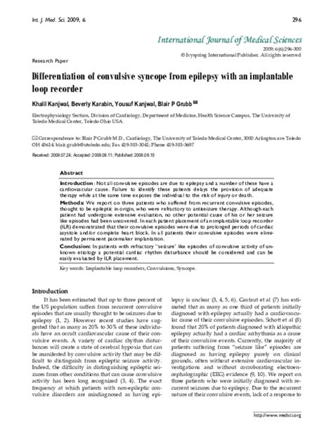 Pdf Differentiation Of Convulsive Syncope From Epilepsy With An Implantable Loop Recorder
