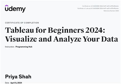 Priya Shah On Linkedin Tableau Datavisualization Certification Dataanalytics Udemy…