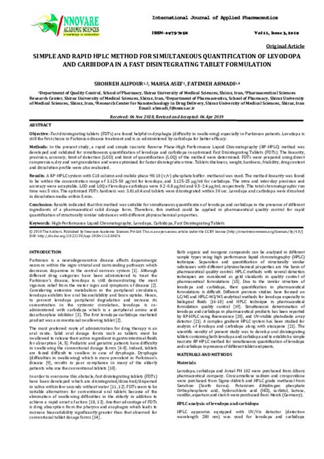 Pdf Rapid Hplc Method For Levodopa And Carbidopa
