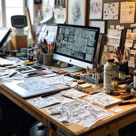 Free Creative Workspace Clutter Photo Workspace Artist Sketches Download At Stockcake