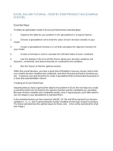 Excel Solver Tutorial Pdf Spreadsheet Microsoft Excel