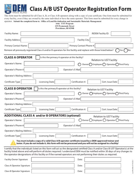 Rhode Island Class A B Ust Operator Registration Form Fill Out Sign Online And Download Pdf