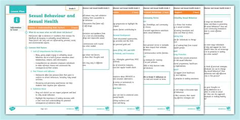 Lesson Plan Sexual Behaviour And Sexual Health Grade