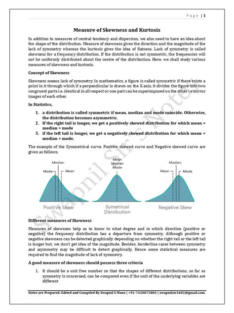 Measure Of Skewness And Kurtosis Semi Final Notes Pdf Skewness Symmetry