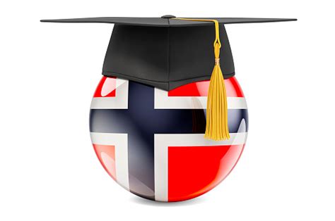 노르웨이 개념교육 졸업 모자가 있는 노르웨이 국기 흰색 배경에서 격리된 3d 렌더링 교습에 대한 스톡 사진 및 기타 이미지 교습 교육 기 Istock