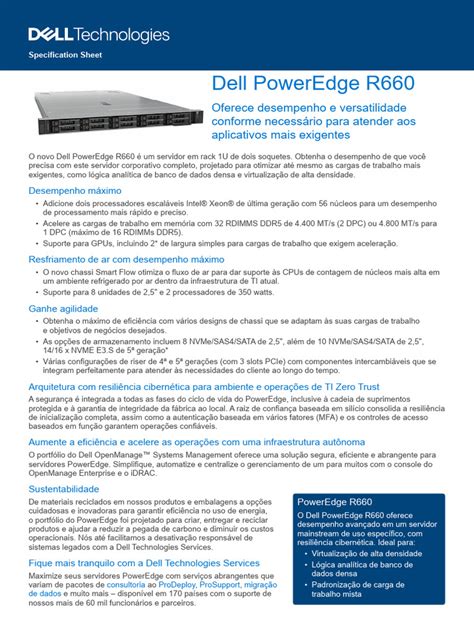 Poweredge R660 Spec Sheet Pdf Armazenamento De Dados De Computador Usb