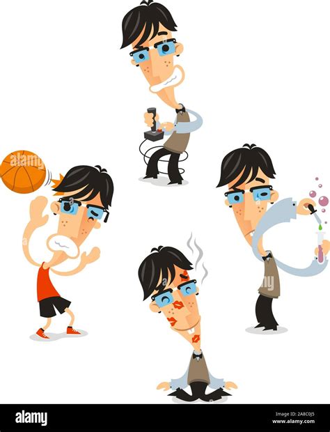 Nerd Geek Nerdy Dork Unpopular Prodigy Master Mental Giant Vector Illustration Cartoon Stock