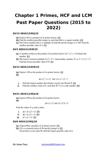 Primes Hcf And Lcm Teaching Resources