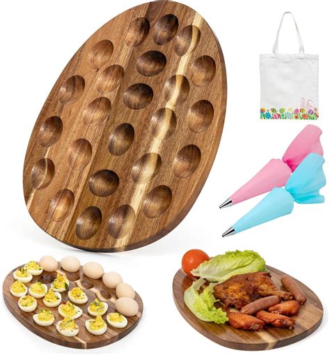 Girvem Wood Deviled Egg Platter 24 Egg Slots Reversible