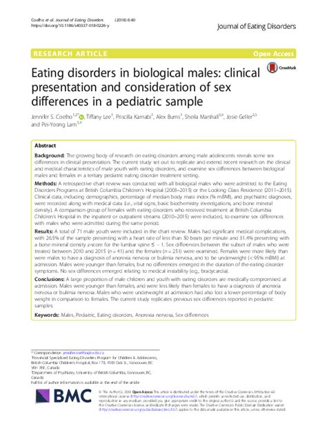Pdf Eating Disorders In Biological Males Clinical Presentation And