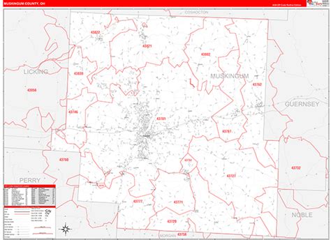 Muskingum County Oh Zip Code Wall Map Red Line Style By Marketmaps