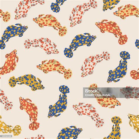 다채로운 혹등고래 그루퍼 이음매 없는 패턴 벡터 귀여운 바다 물고기 벡터 배경 표지 벽지 섬유 직물 포장지 가리기에 대한 스톡 벡터 아트 및 기타 이미지 Istock