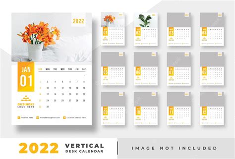 вертикальный настольный календарь на 2022 год распечатать готовый шаблон Премиум Psd