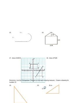 Measurement Perimeter Area Circumference And Pythagorean Theorem