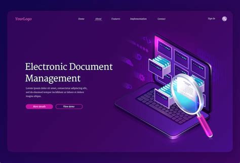 전자 문서 관리 시작 페이지 무료 벡터