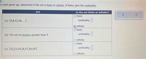 Solved Or Each Given Set Determine If The Set Is Finite Or Infinite