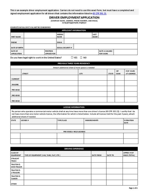 Driver Application Form Pdf Transport Vehicles