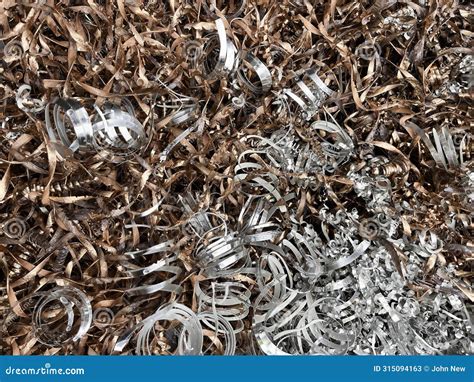 Landscape View Of Aluminium And Copper Turnings Waste From A Cnc Machine Stock Image Image Of
