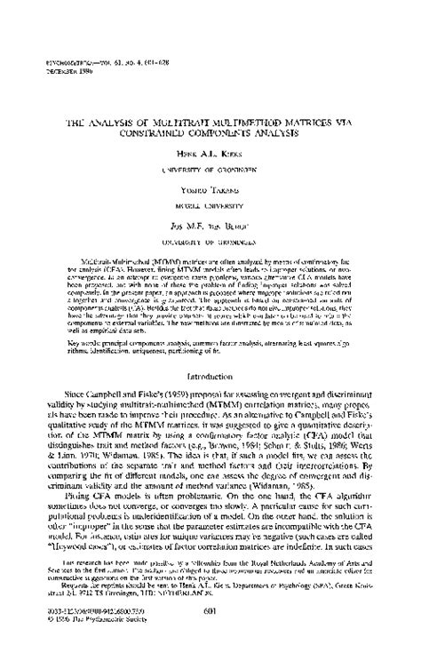 Pdf The Analysis Of Multitrait Multimethod Matrices Via Constrained