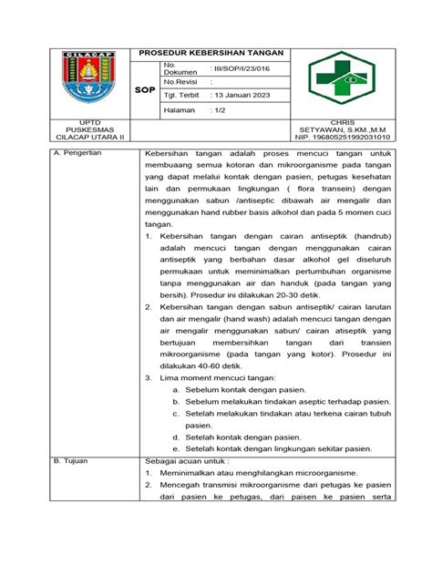 Prosedur Kebersihan Tangan Pdf