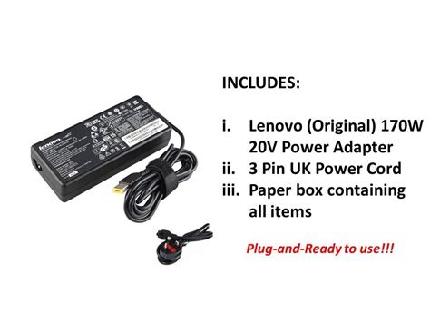 ORIGINAL Lenovo Thinkpad 170W AC Adapter With UK 3 Pin Plug Computers Tech Parts