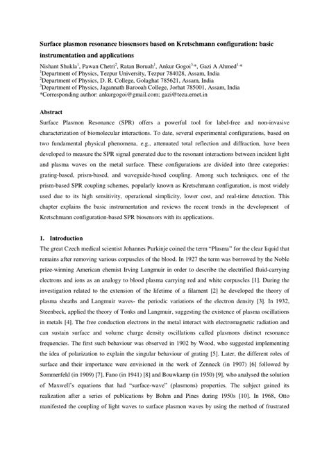 Pdf Surface Plasmon Resonance Biosensors Based On Kretschmann Configuration Basic