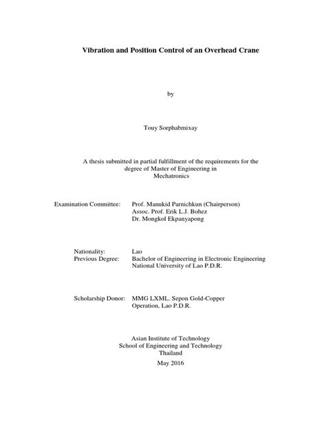 Vibration And Position Control Of An Overhead Crane Pdf