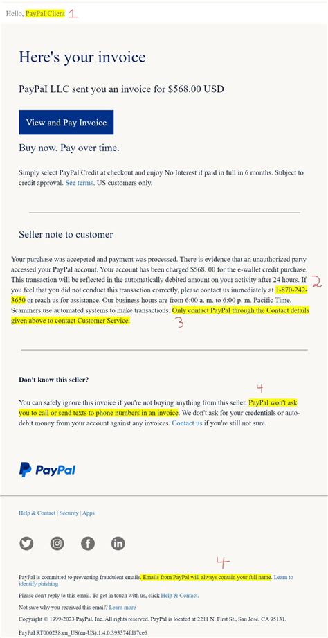Scam Of The Month Invoice From PayPal LLC Office Of Information
